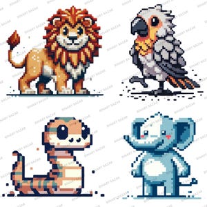 45 Pixel Art Animals Clipart PNG Bundle - Pixelated Transparent Animal ...