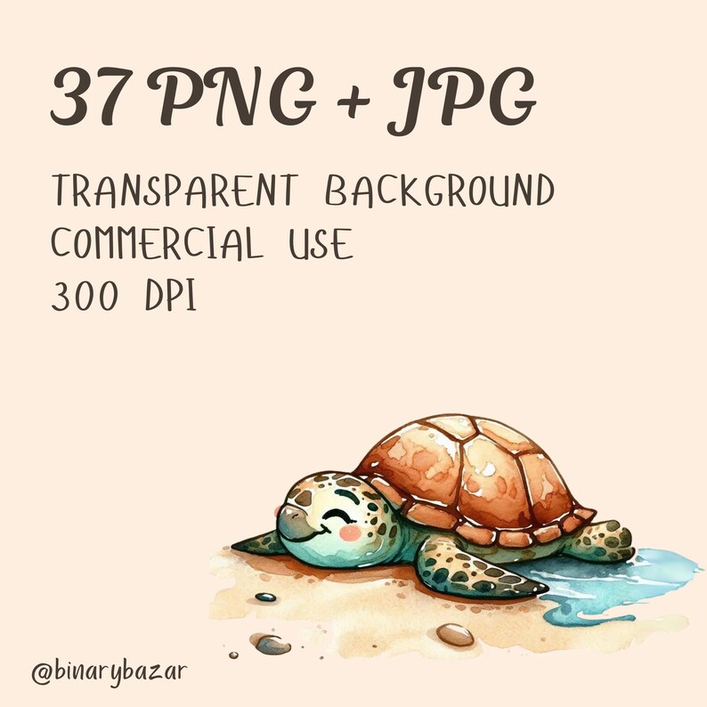Watercolor Sea Turtle Clipart Bundle: 37 Summer Beach Pngs (digital ...