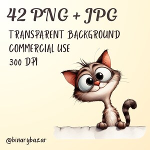 Funny and Quirky Cat Clipart PNG Bundle - 42 Watercolor Cute Animals ...