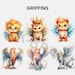 Watercolor Mythical Creatures Clipart: 78 Fantasy Animals PNG (digital ...