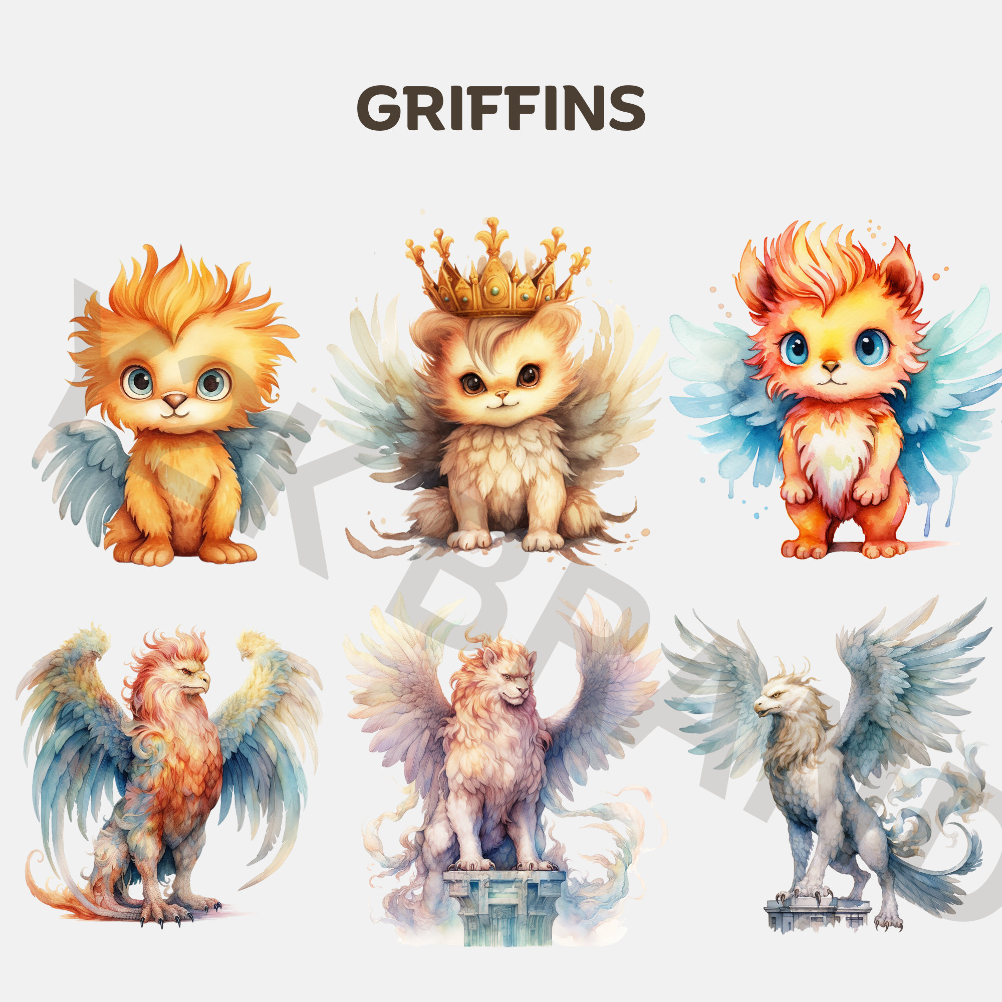 Watercolor Mythical Creatures Clipart: 78 Fantasy Animals PNG (digital ...