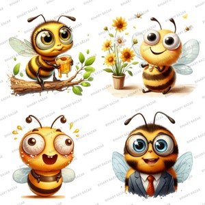 Funny and Cute Honey Bee Clipart JPG+PNG Bundle - 20 Watercolor Quirky ...