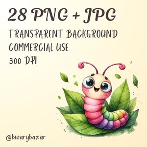 Watercolor Inchworm Clipart Bundle: 28 Funny Worm Illustrations ...