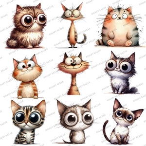 Funny and Quirky Cat Clipart PNG Bundle - 42 Watercolor Cute Animals ...