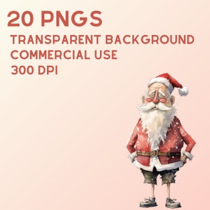 Funny and Cute Christmas Santa Claus PNG Clipart Bundle- 20 Watercolor ...
