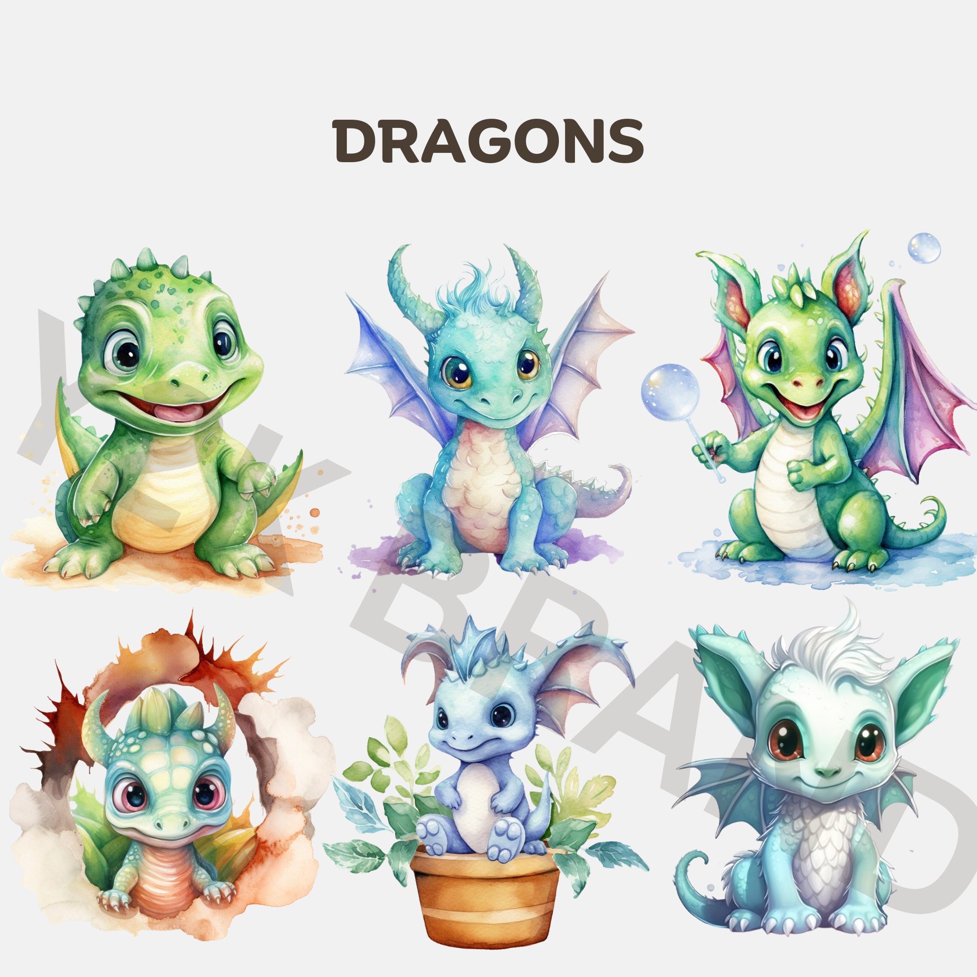 Watercolor Mythical Creatures Clipart: 78 Fantasy Animals PNG (digital ...