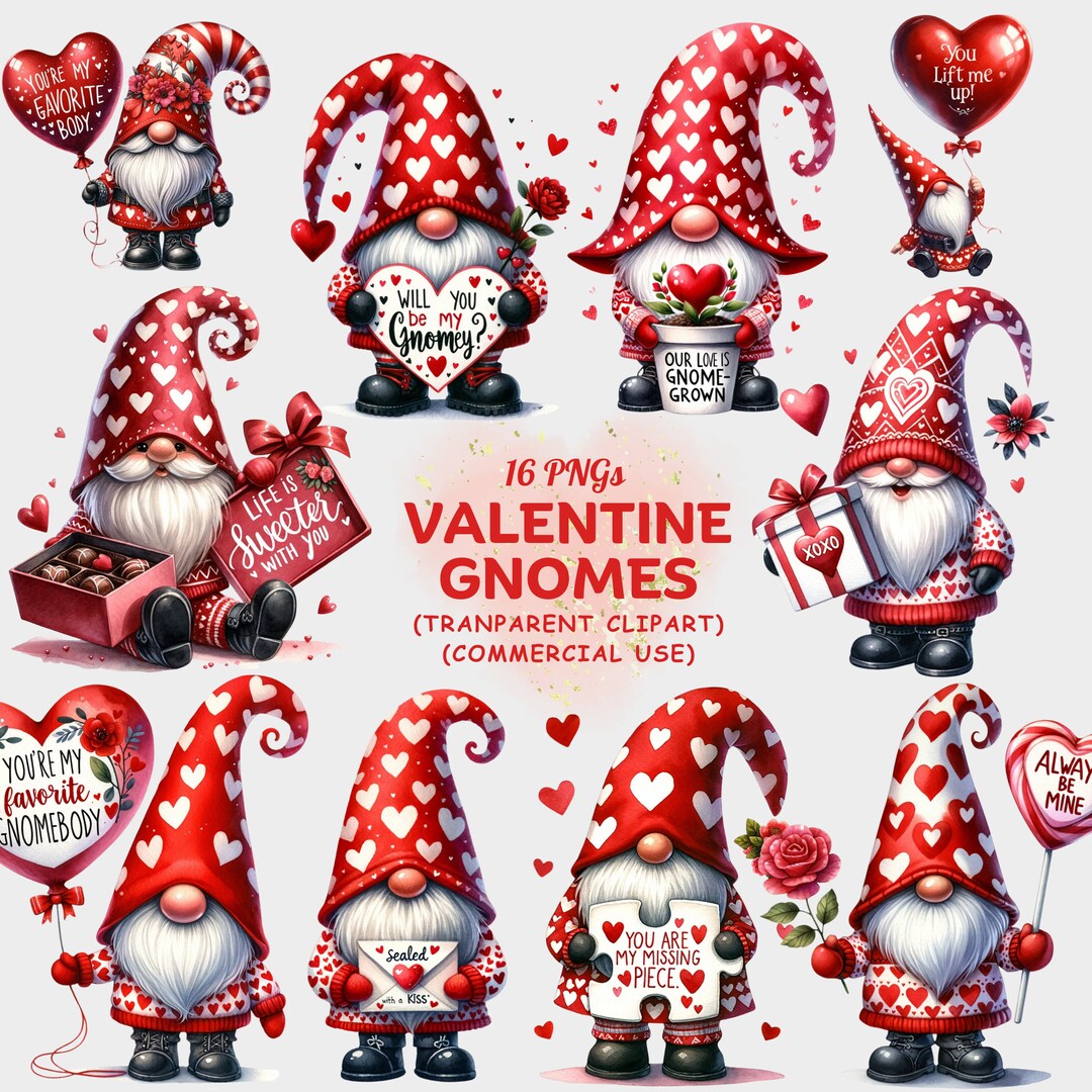 Cute Valentines Day Gnomes Clipart PNG Bundle With Lovely Quotes 16 ...