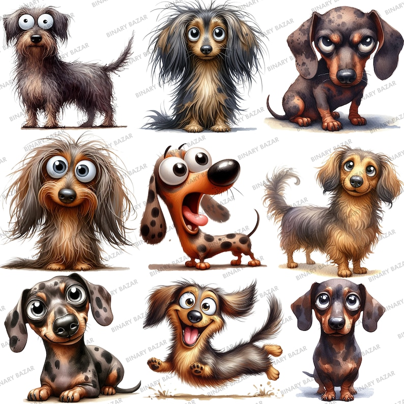 Funny Cute & Quirky Dachshund Dog Clipart Bundle 37 Watercolor Animals ...