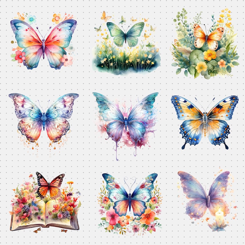 Watercolor Colorful Butterfly PNG Clipart Bundle Pastel Rainbow ...