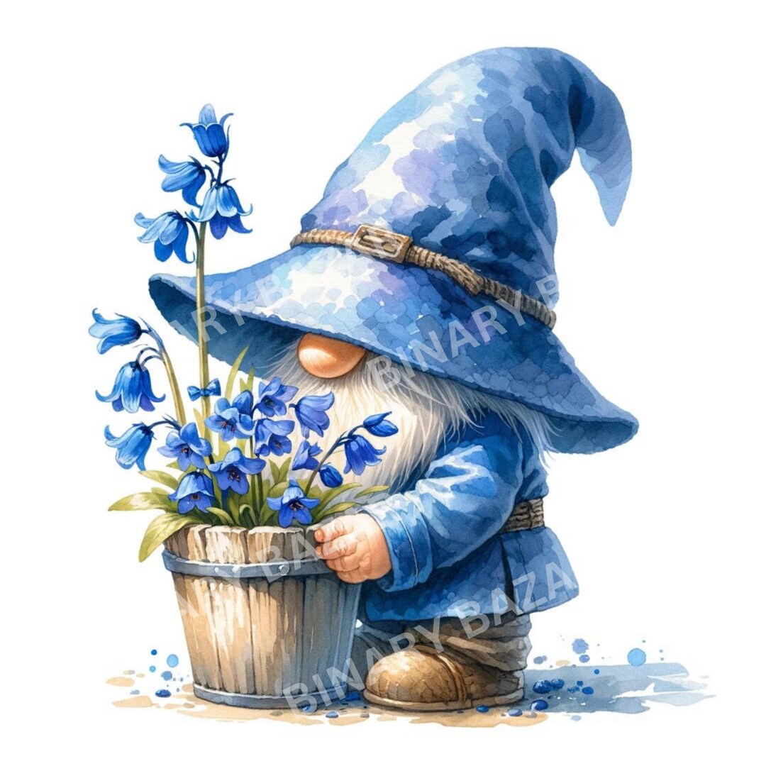 Bluebell Flower Gnome Clipart PNG Bundle - 10 Watercolor Garden Spring ...
