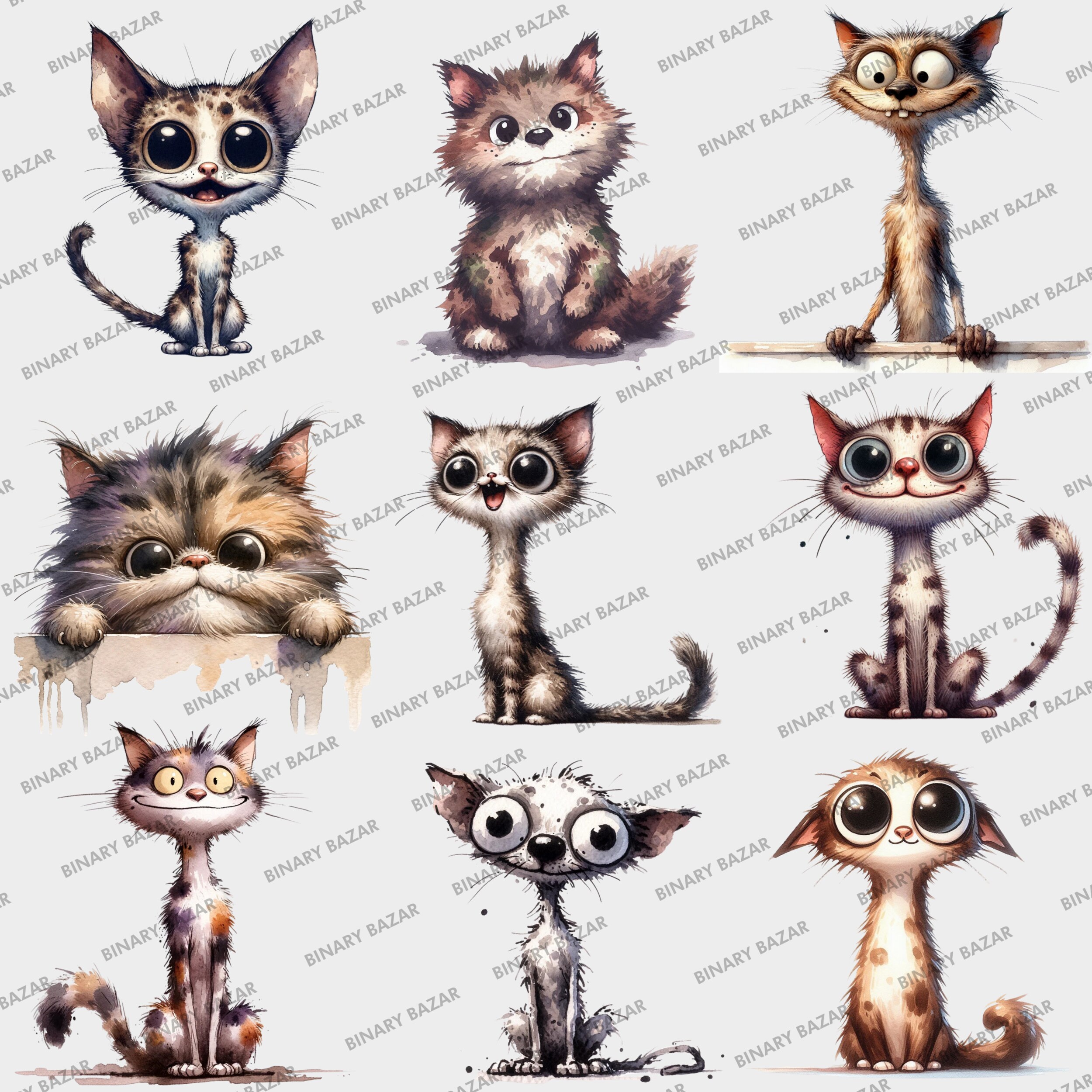 Watercolor Cat & Dog Clipart Bundle: 100+ Funny Animal Pngs (digital ...