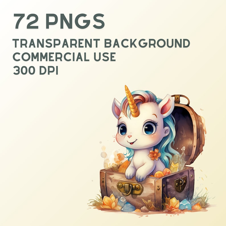 Cute Baby Mythical Creatures Clipart PNG Bundle Watercolor Fantasy ...