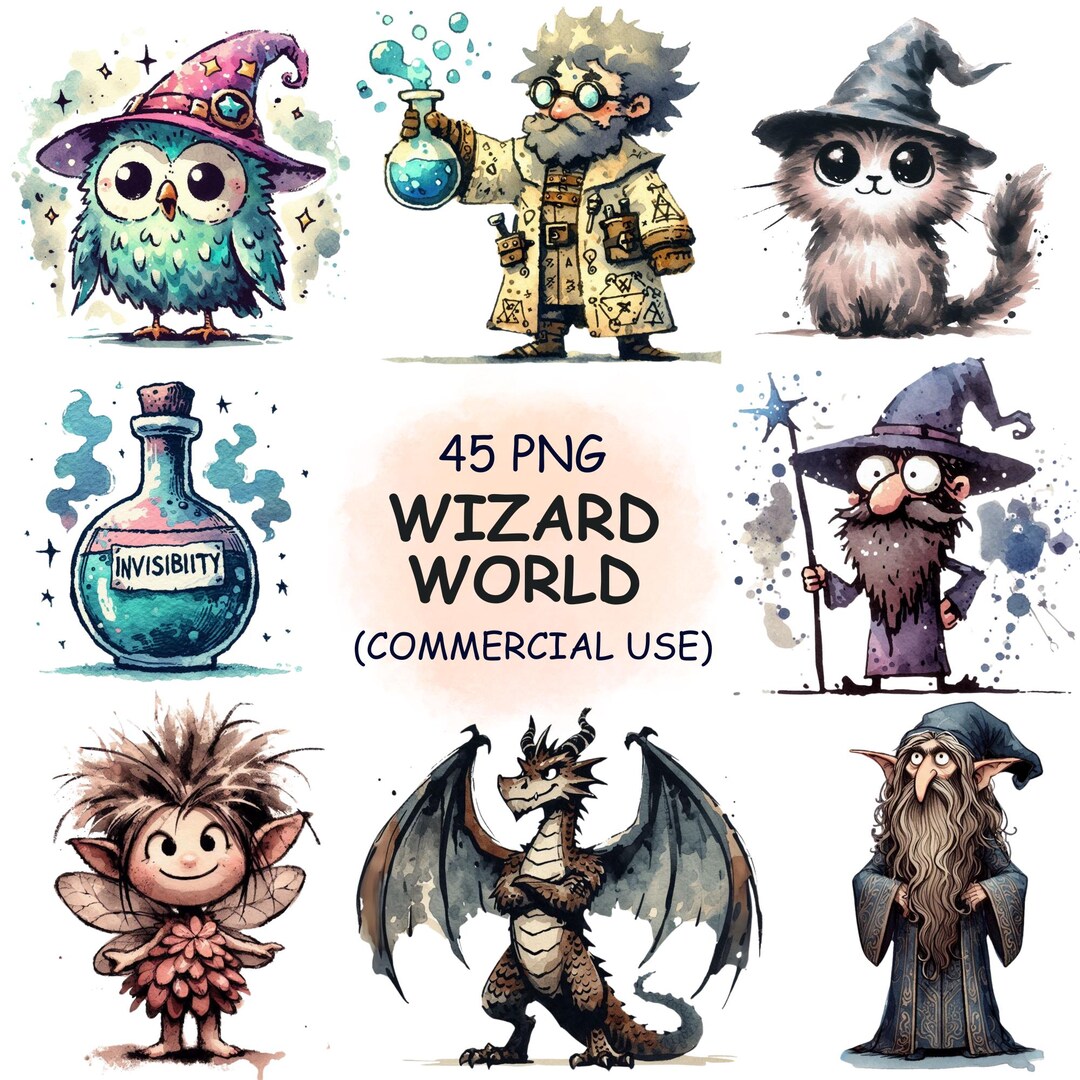 Magical Wizard World Clipart PNG - 45 Whimsical Fantasy Ghost Witch ...