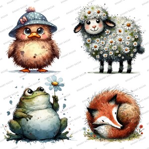 40 Spring Animals Clipart Cute Garden Animals PNG Bundle - Watercolor ...