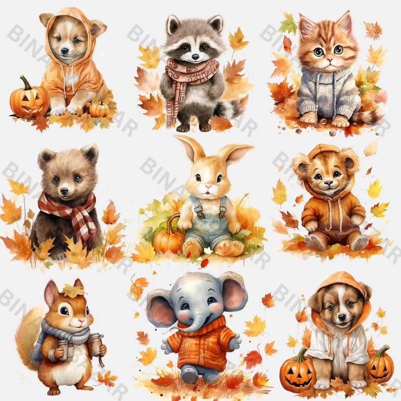 Fall Cute Baby Animals PNG for Commercial Use Digital Art Printable ...