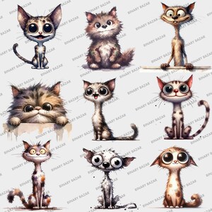 Funny and Cute Cat Clipart PNG Bundle- 60 Watercolor Quirky Animals ...