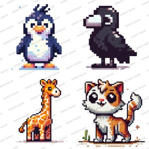 45 Pixel Art Animals Clipart PNG Bundle - Pixelated Transparent Animal ...