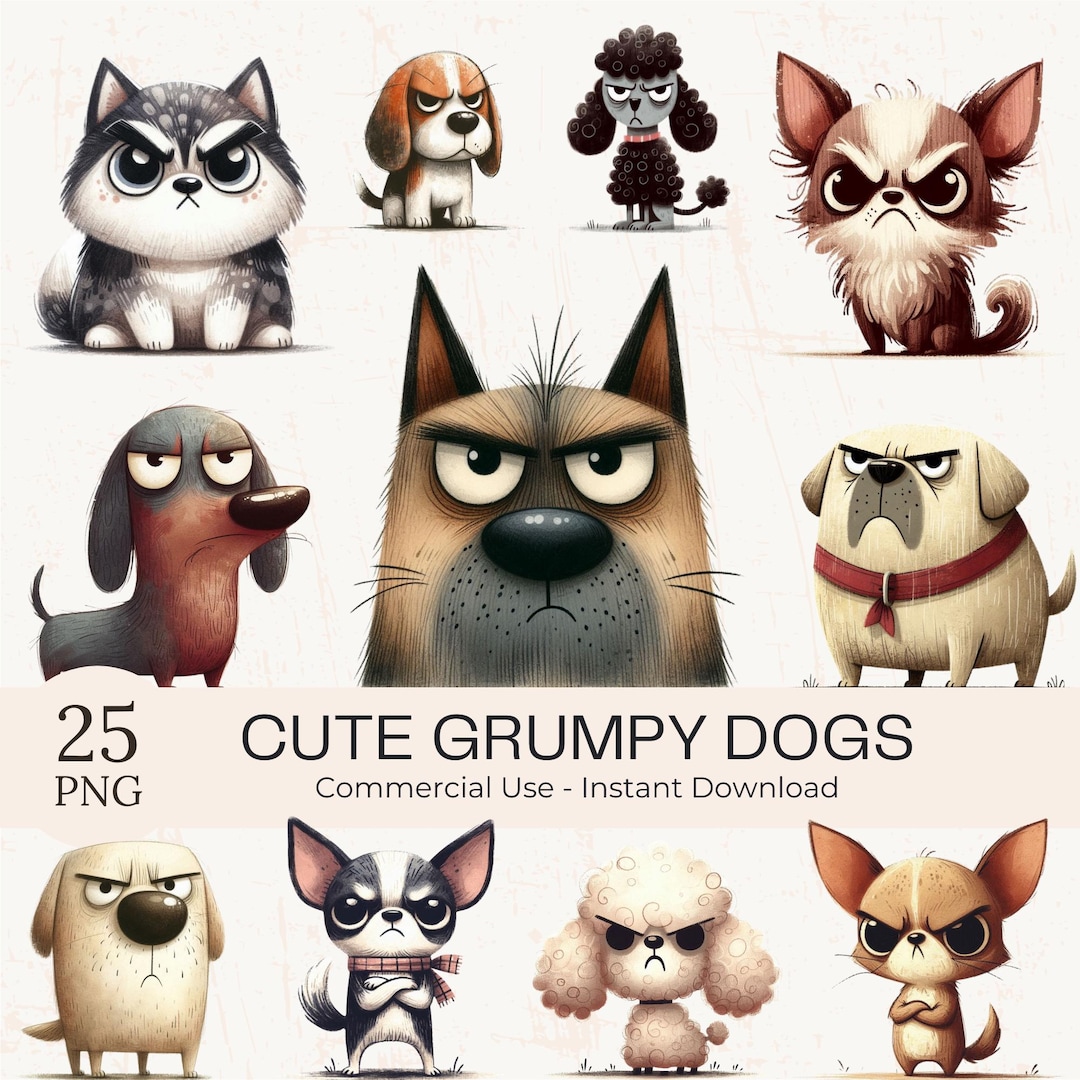 Grumpy Dogs PNG Clipart Bundle: Funny Canine Art (digital Download Set) - Etsy