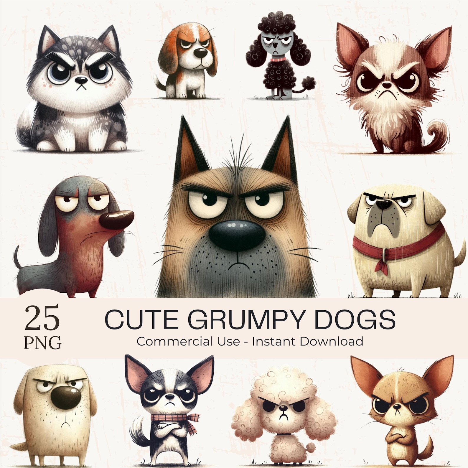 Grumpy Dogs PNG Clipart Bundle: Funny Canine Art (digital Download Set ...