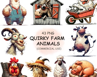 Quirky Farm Animals Clipart, Funny Farm Animals, PNG Bundle ...