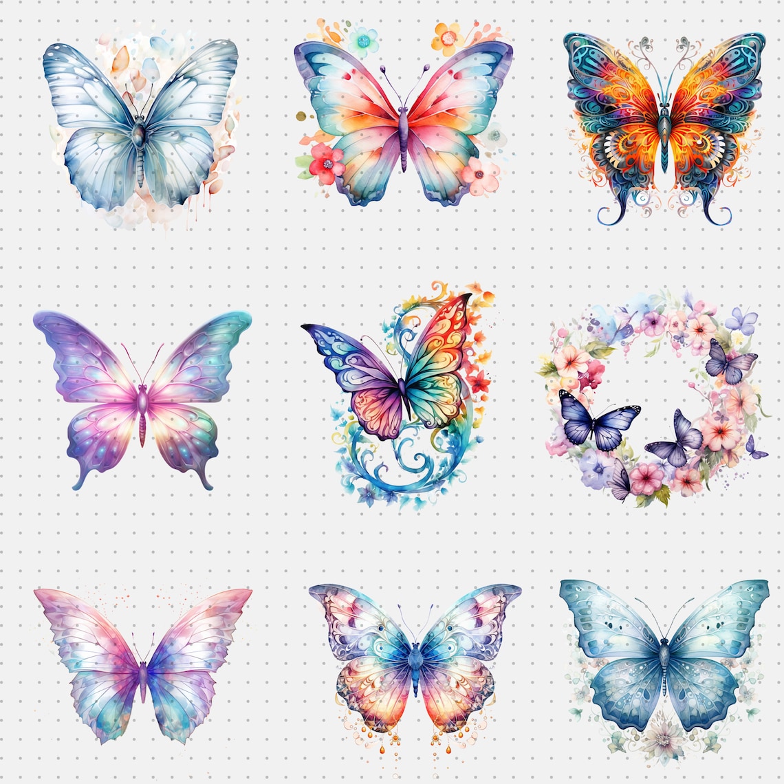 Watercolor Colorful Butterfly PNG Clipart Bundle Pastel Rainbow ...