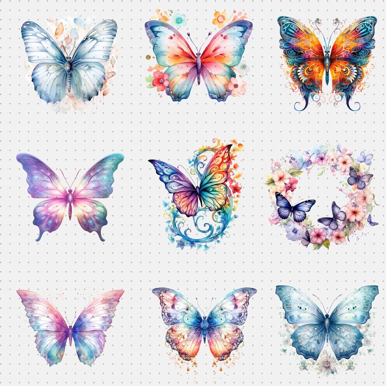 Watercolor Colorful Butterfly PNG Clipart Bundle Pastel Rainbow ...
