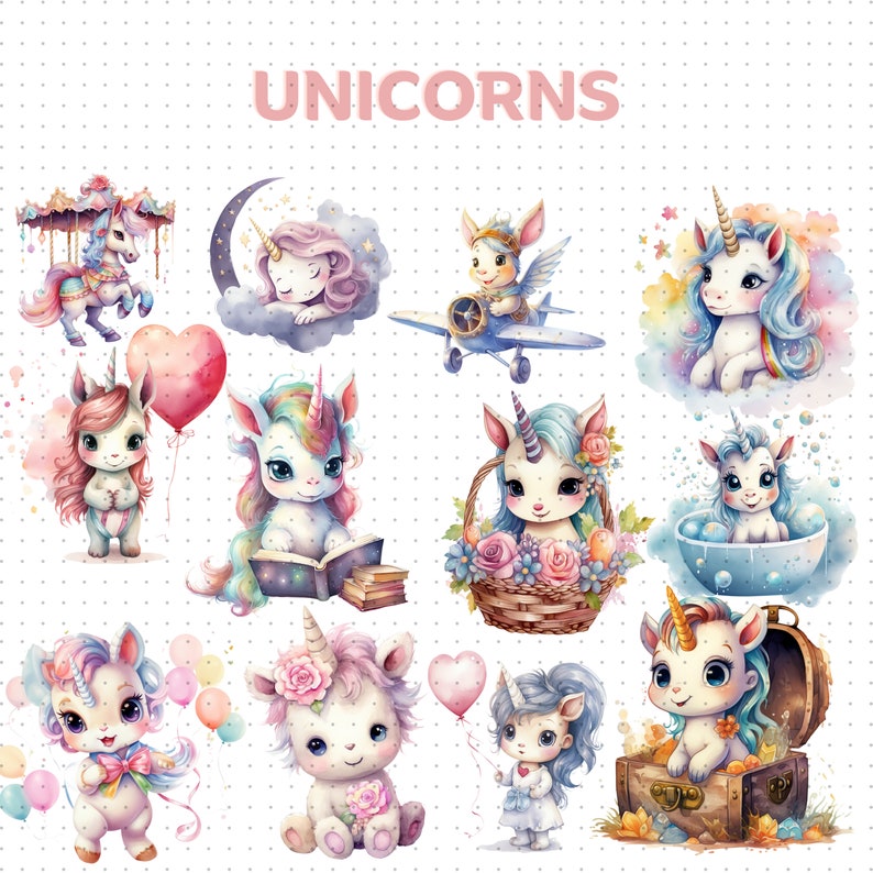Cute Baby Mythical Creatures Clipart PNG Bundle Watercolor Fantasy ...