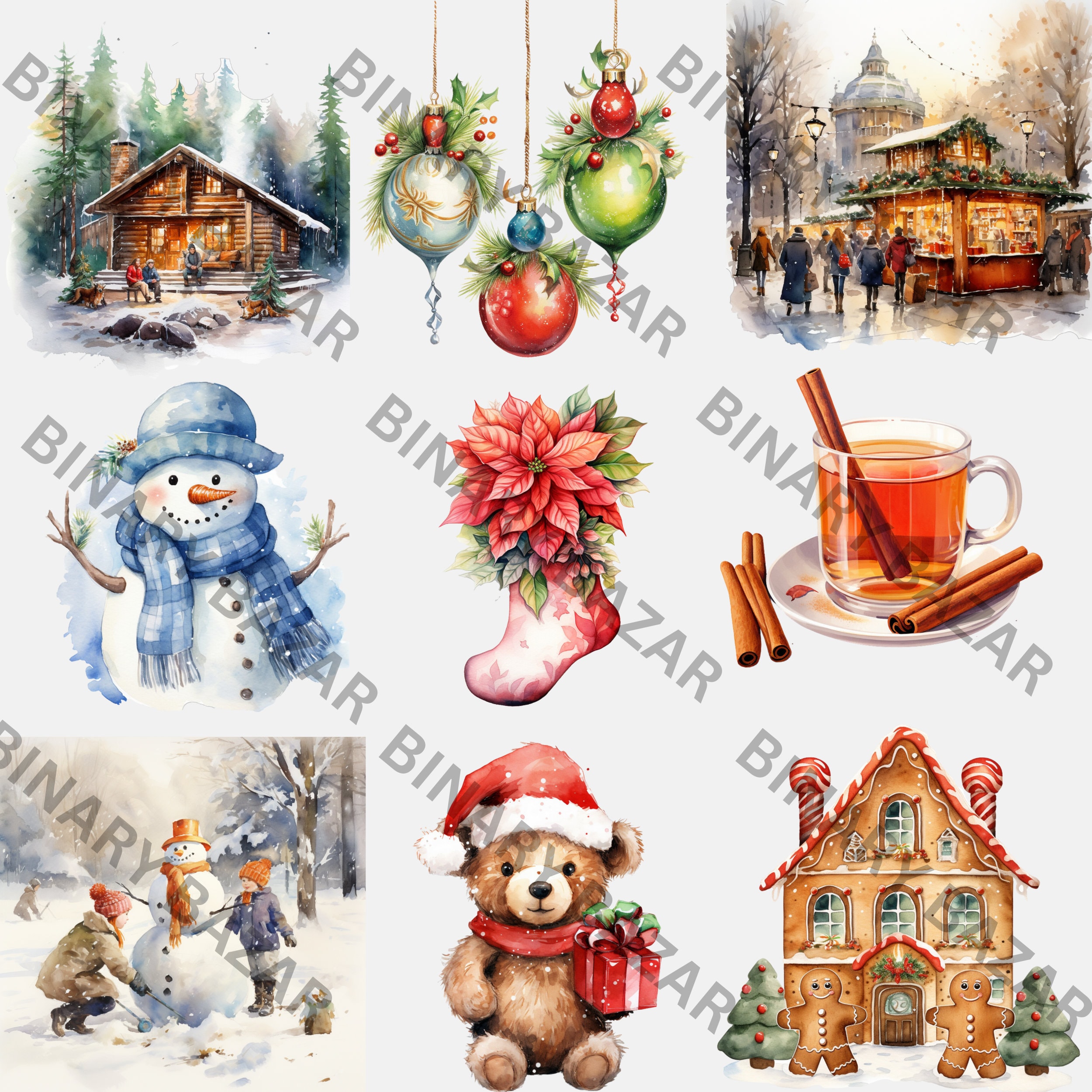 Cozy Christmas PNG Clipart Bundle Watercolor Winter Xmas Clip Art, Cozy ...