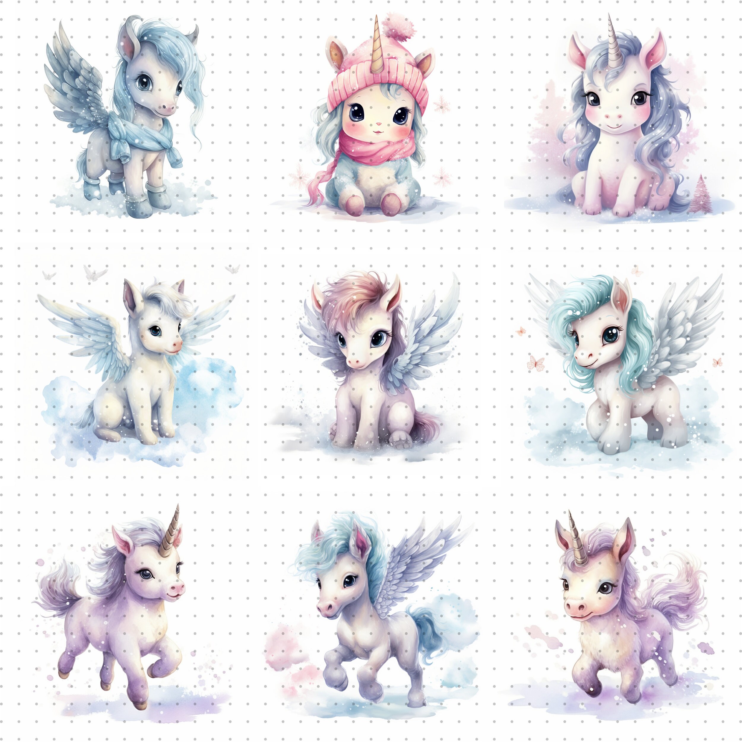 32 Cute Winter Fantasy Creatures Clipart PNG Watercolor Mythical ...