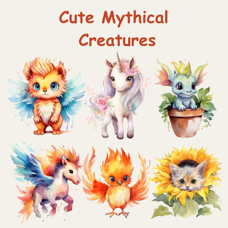Cute Mythical Creatures Clipart Dinosaur PNG, Unicorn PNG, Dragon PNG ...