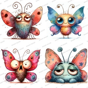 Funny & Cute Butterfly Insect Clipart PNG + JPG Bundle - 17 Watercolor ...