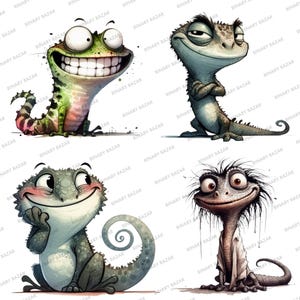 23 Quirky Lizard Clipart PNG Bundle - Watercolor Funny Lizard Clip Art ...