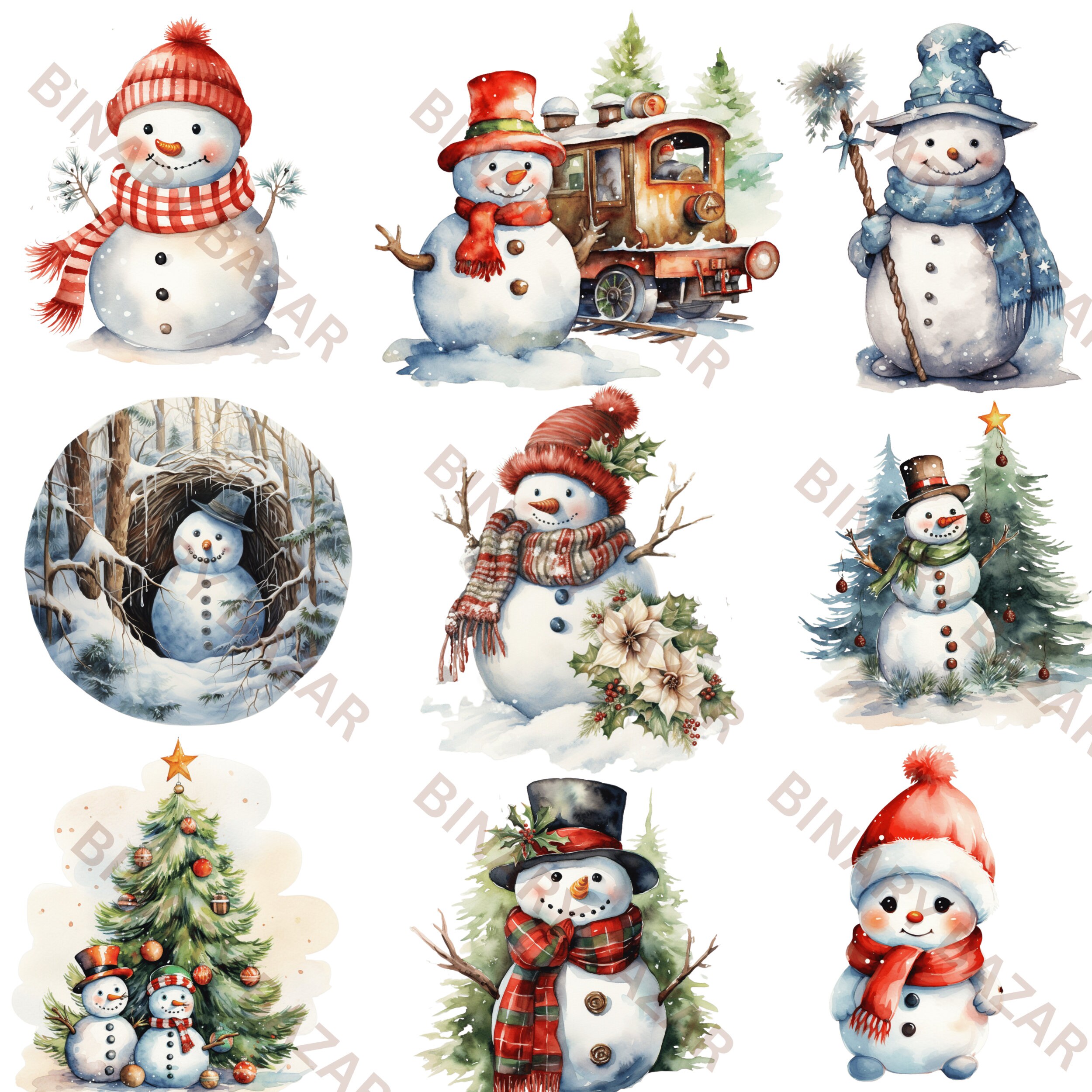 Cute Snowman Clipart Christmas Clip Art Bundle Xmas Clipart - Etsy