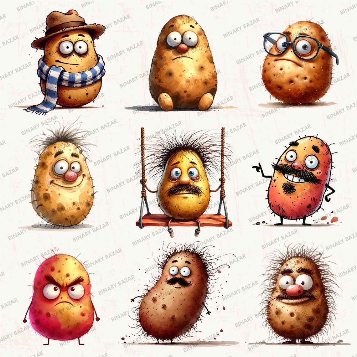Funny Potato Clipart PNG Bundle: Quirky Cartoon Vegetable Art ...
