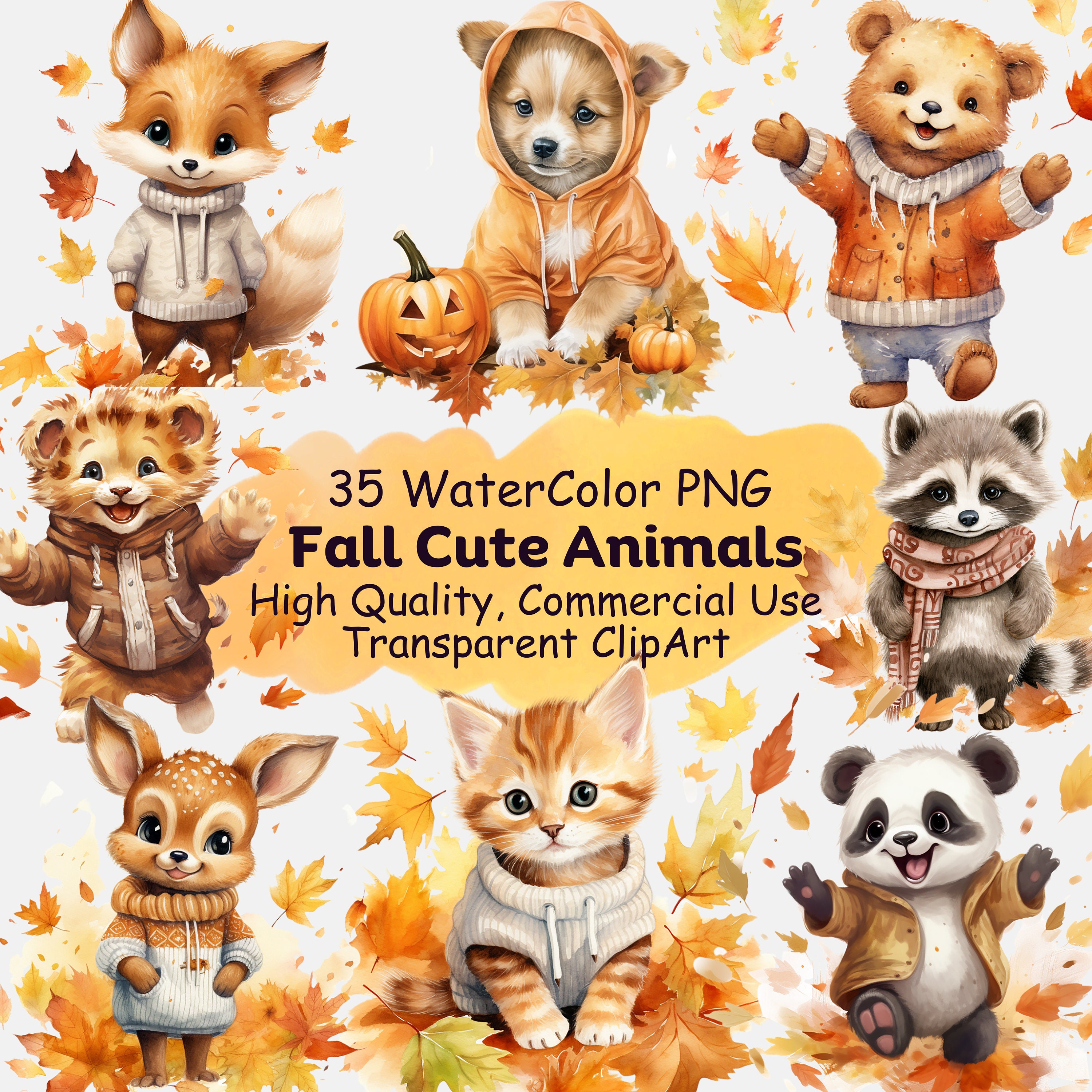 Fall Cute Baby Animals PNG for Commercial Use Digital Art Printable ...