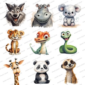 56 Funny & Cute Wild Animals Clipart PNG Bundle - Watercolor Safari ...