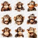 Funny Monkey Faces Clipart: 34 Watercolor PNG Bundle (commercial Use ...