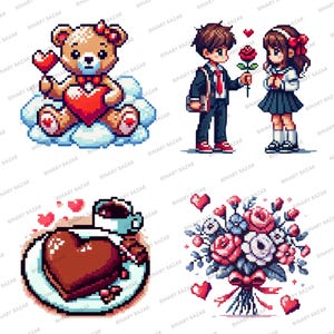 33 Valentine Pixel Art Clipart PNG Bundle Love Printable Images ...