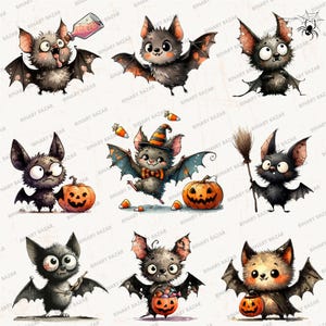 Cute & Funny Bats Clipart Halloween PNG Bundle, 35 Quirky Bat With ...