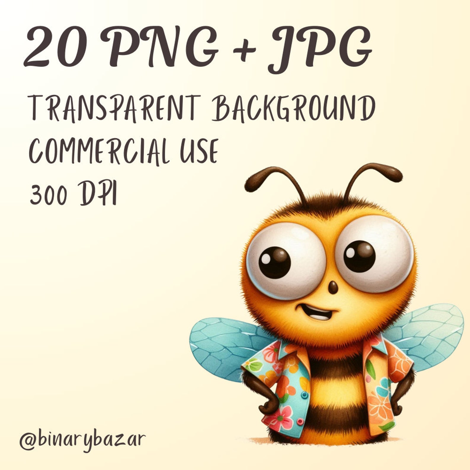 Funny and Cute Honey Bee Clipart JPGPNG Bundle 20 Watercolor Quirky Bee ...