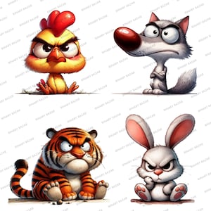 Grumpy Baby Animals Clipart Bundle: Watercolor Safari PNG (digital ...