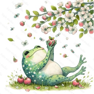 Spring Frog Clipart PNG Bundle: Watercolor Floral Garden Animals ...