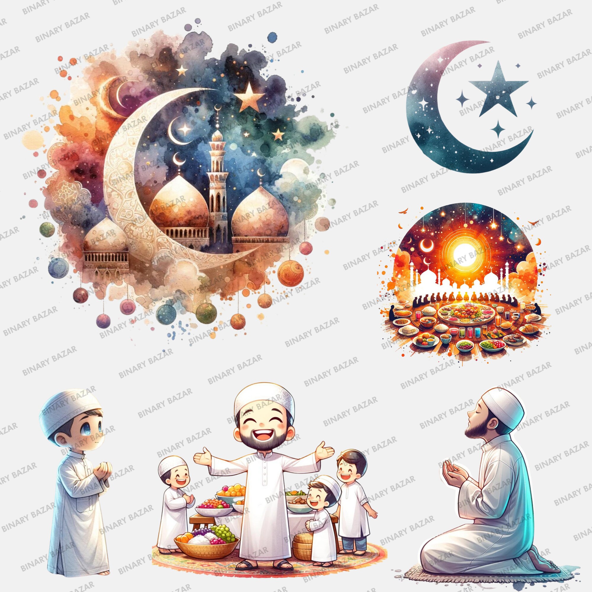 Islamic Muslim Ramadan Clipart PNG Bundle 16 Watercolor Islam Religion ...