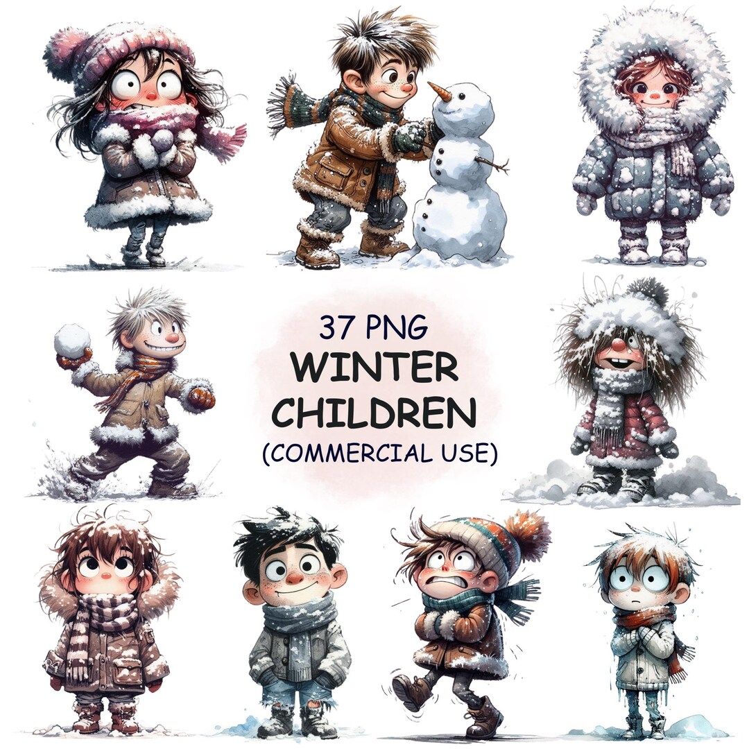 37 Winter Children Clipart PNG Bundle for Commercial Use - Winter ...