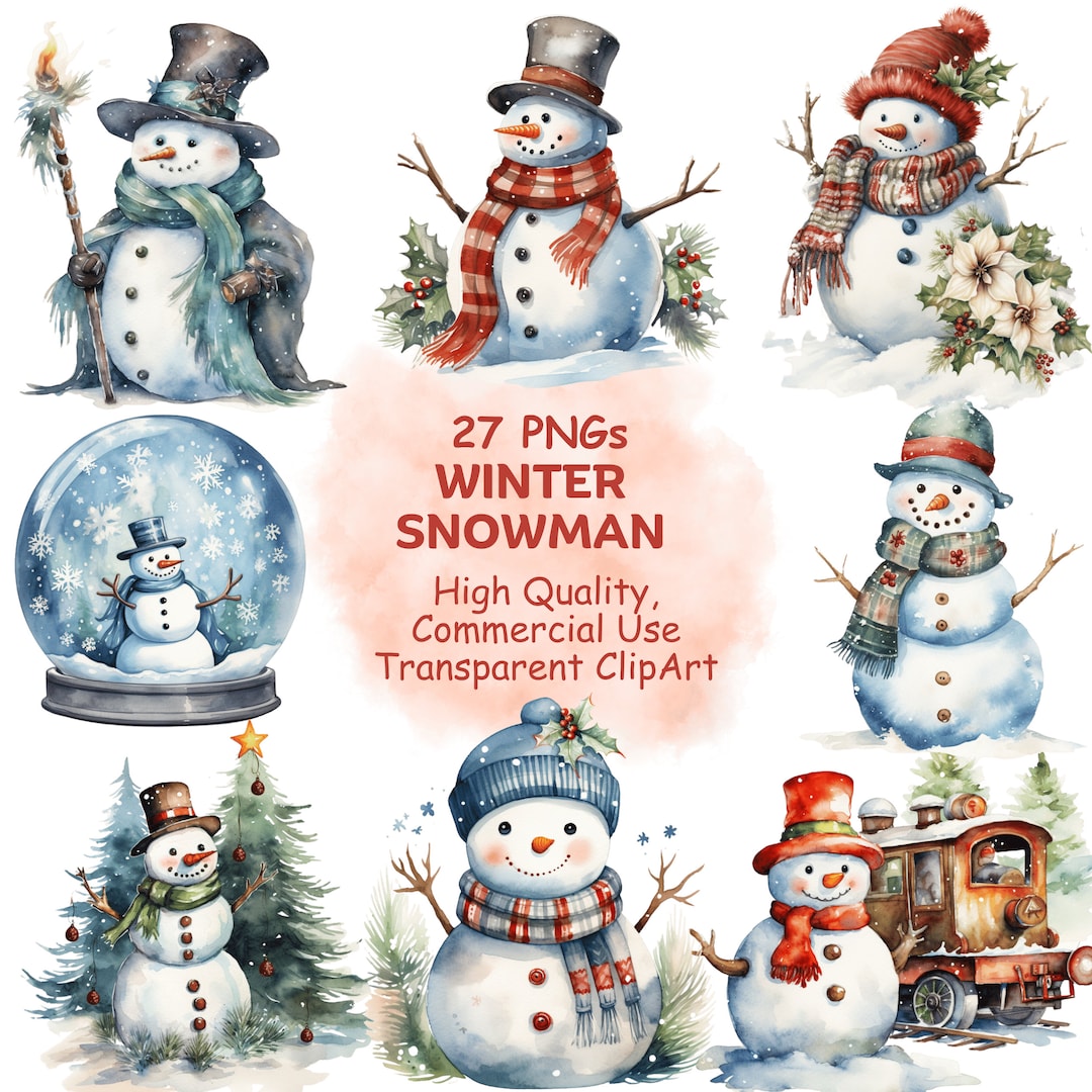 Cute Snowman Clipart, Christmas Clip Art Bundle, Xmas Clipart, Merry ...