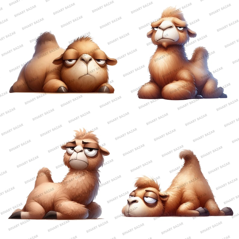 Funny & Cute Summer Camel Clipart PNG JPG Bundle 34 Watercolor Lazy ...