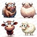 Cute and Funny Farm Animals Clipart PNG Bundle 58 Watercolor Cow, Goat ...