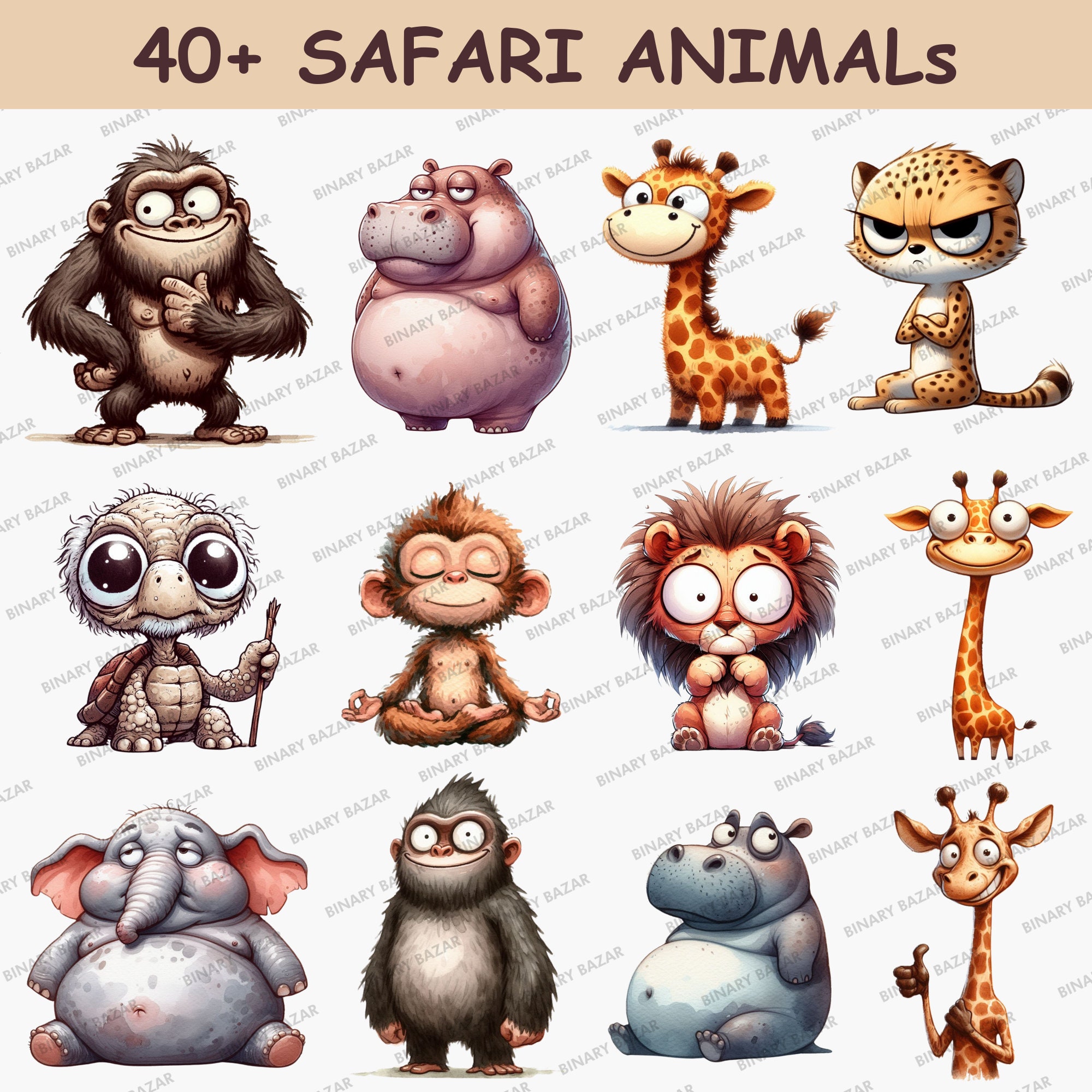 250 Funny & Cute Birds and Animals Clipart PNG Bundle Watercolor Birds ...