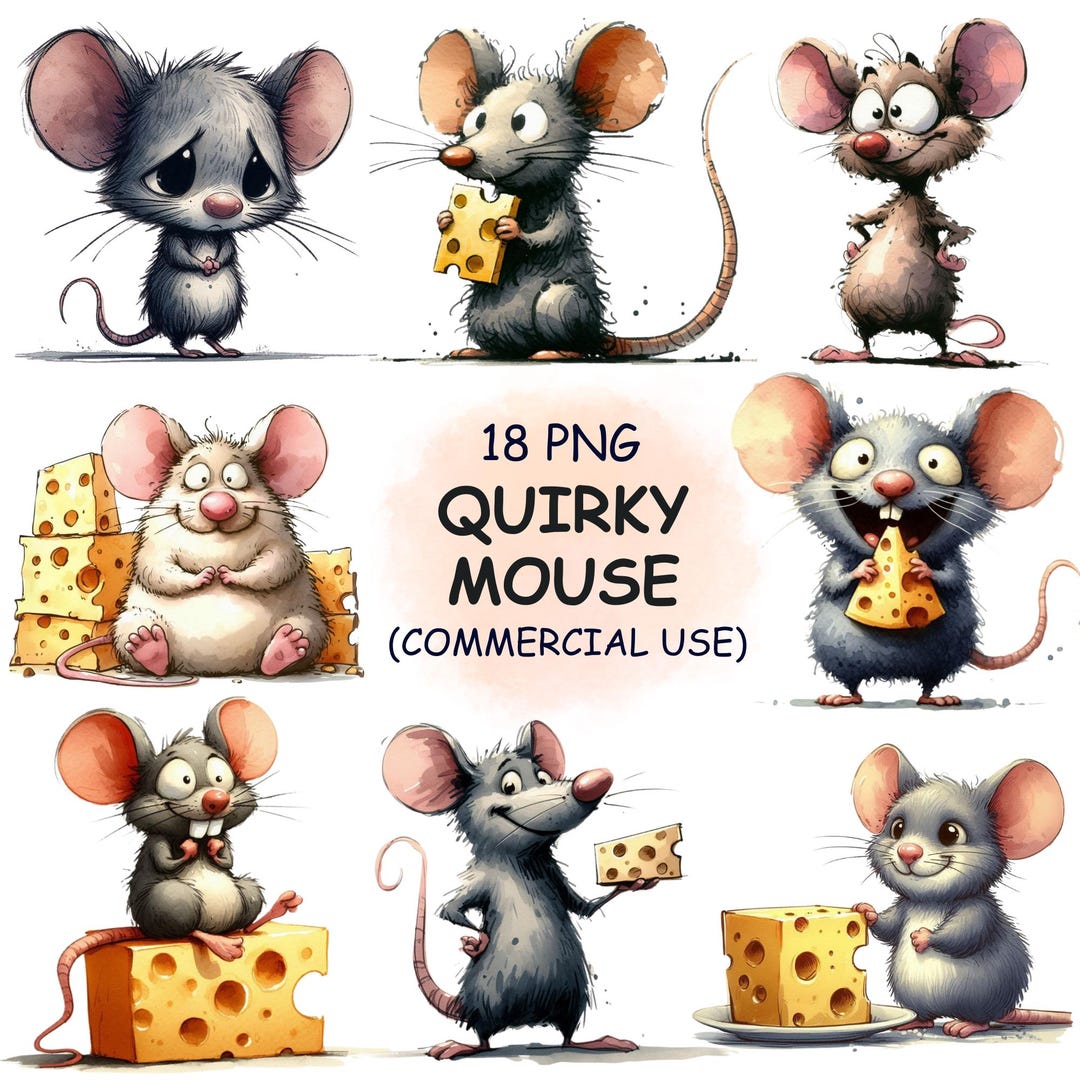 18 Quirky Mouse Clipart PNG & JPG Bundle - Watercolor Cute and Funny ...
