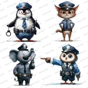 33 Animals Police Clipart PNG Bundle - Watercolor Quirky Animals Clip ...
